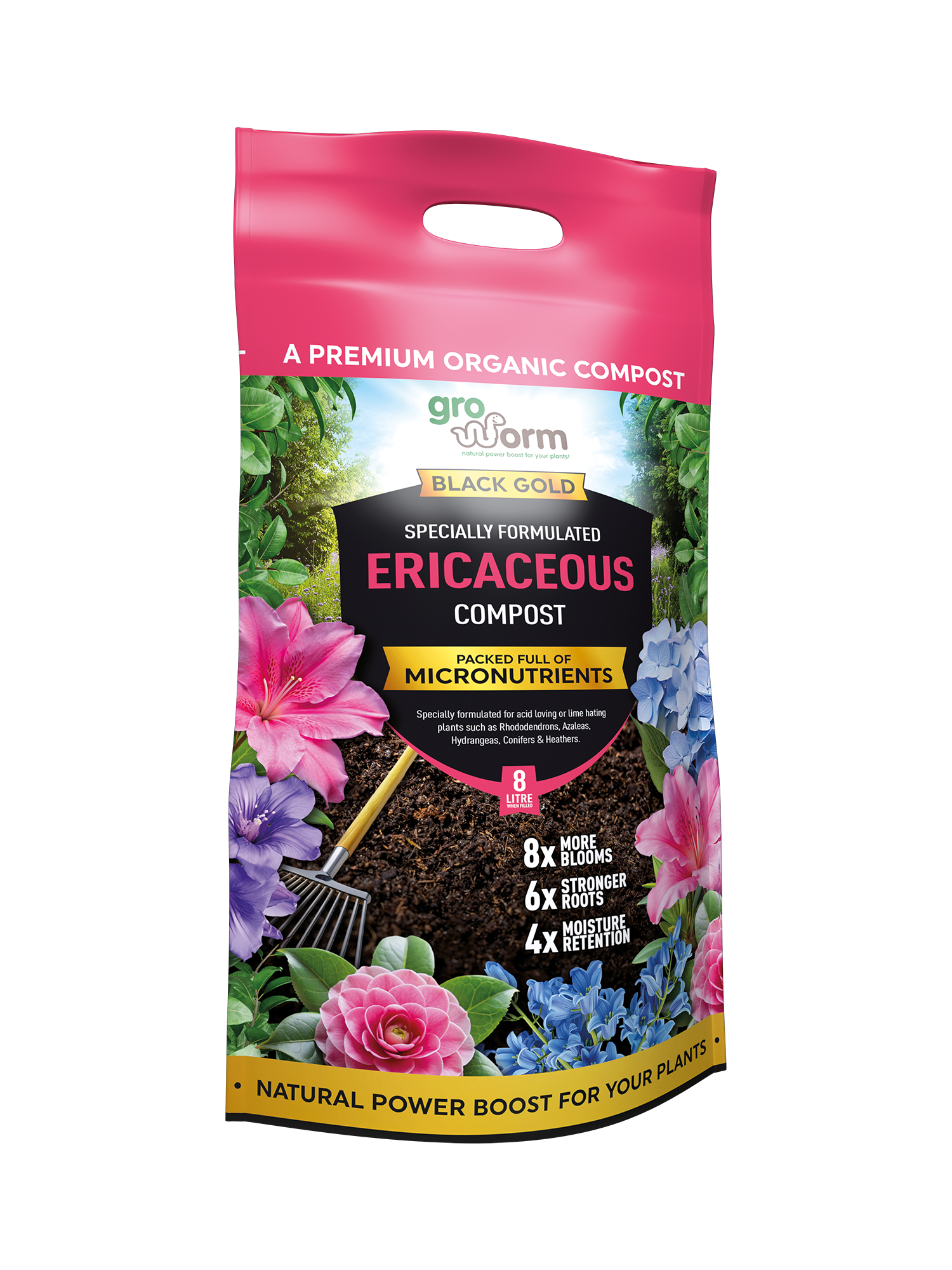 Ericaceous Black Gold Compost 8 Litre Carry Bag – Gro Worm